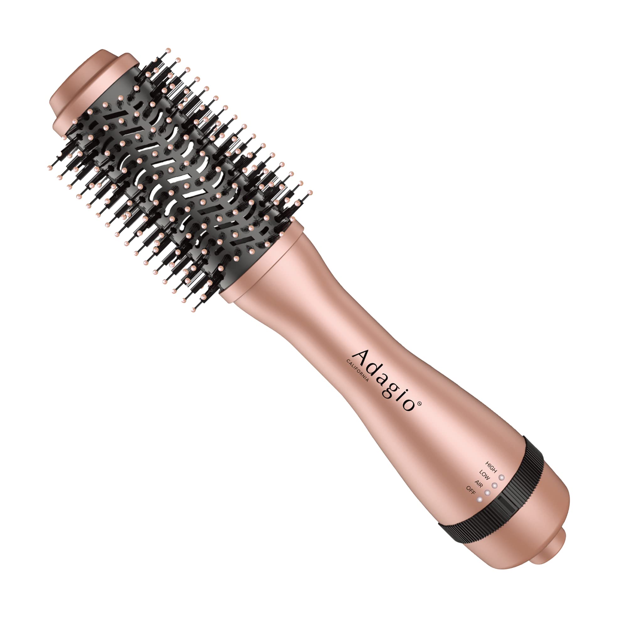Adagio California Blowout Brush: 2-in-1 Hot Air Brush Styler and Dryer - Negative Ion Round Brush - Hair Dryer Brush with Straightener Function - Hair Styling Tools for Women⊠(2-inch, Rose Gold)