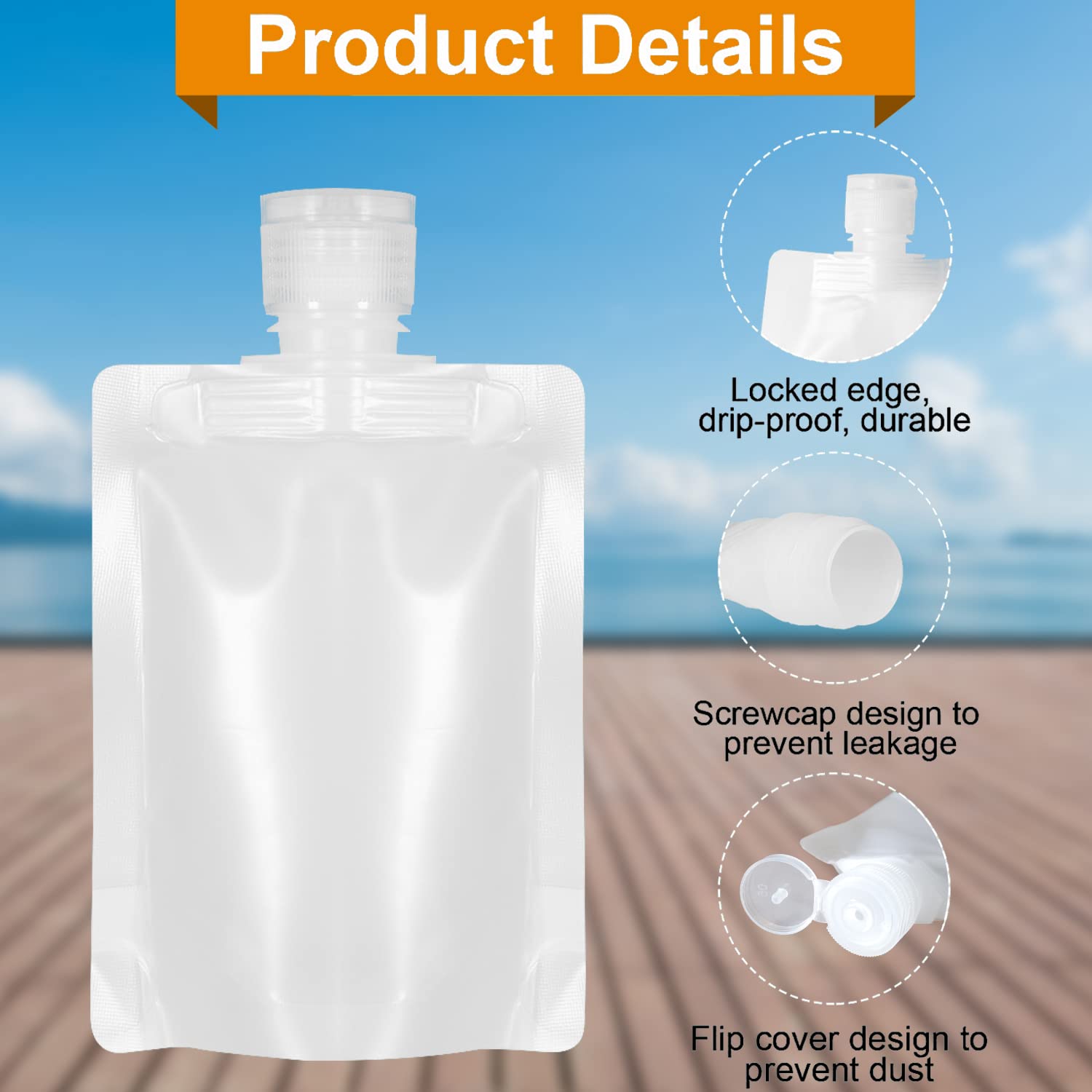 HQLESHUI 18 Pieces 3 Sizes 30ml/50ml/100ml Travel Size Refillable Empty Squeeze Pouch, Stand Up Pouch for Toiletry, Lotion Shampoo Shower Gel Squeezable Bags, Leakproof Cosmetic Containers