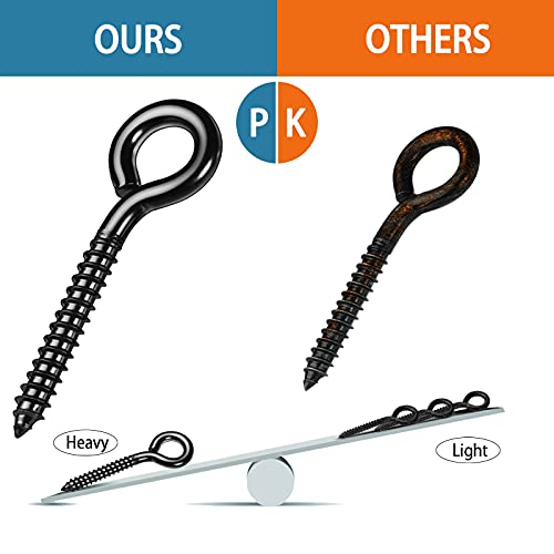 teziicus 8 Pack 3.2 Inches Screw Eyes Black,Eye Hooks Screw in Heavy Duty,Eye Bolt,Long Eye Screws Ring ,Swing Hooks for Hammock Stand, Swings Chair,Yoga, Indoor & Outdoor,Self Tapping Screws…