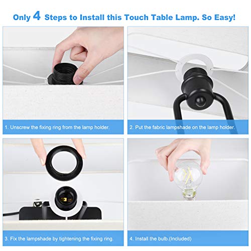 Bedside Touch Control Table Lamp with Dual USB Charging Ports 1 AC Outlet, 3 Way Dimmable Modern Nightstand Lamp with Cream Fabric Shade, Desk Lamp for Bedroom Living Room Office with 5000K LED Bulb