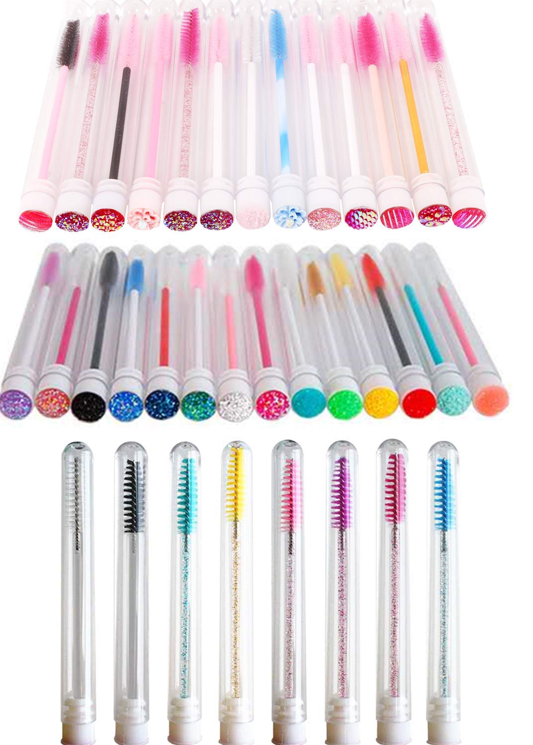 60 Pcs Colorful Lash Disposable Mascara Brushes Diamond Eyelash Spoolies Makeup Brush Mascara Wand in Sanitary Tube Lash Supplies
