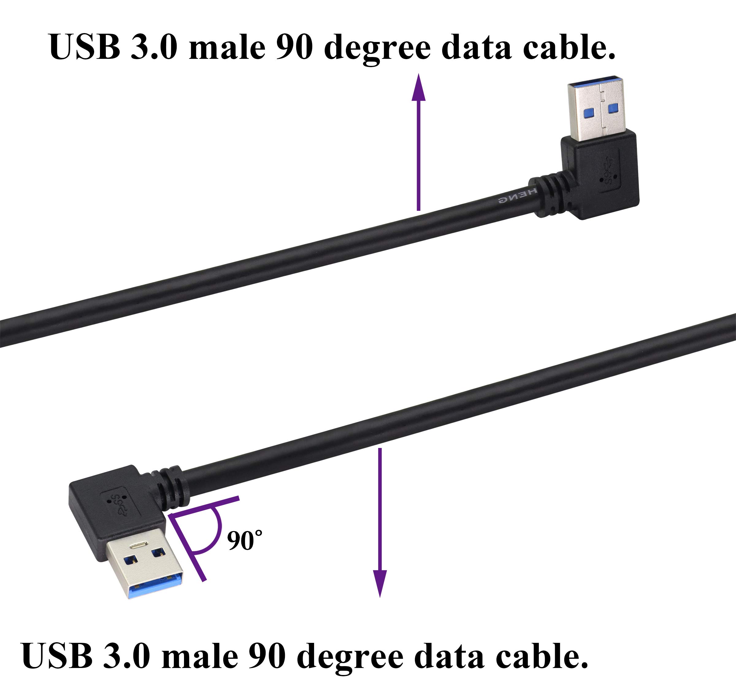 AAOTOKK 90 Degree USB 3.0 A Extension Cable Left & Right Angle USB 3.0 Type A Male to Male Charging and Data Transfer Cable for Hard Drive,Printers,Cameras,Mouse,Laptop Cooler(0.3M/1ft-Black)