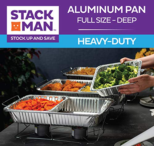 10-Pack Large Aluminum Steam Pans with Lids - 21x13, Heavy Duty for Roasting, Cooking, Warming Food,Silver