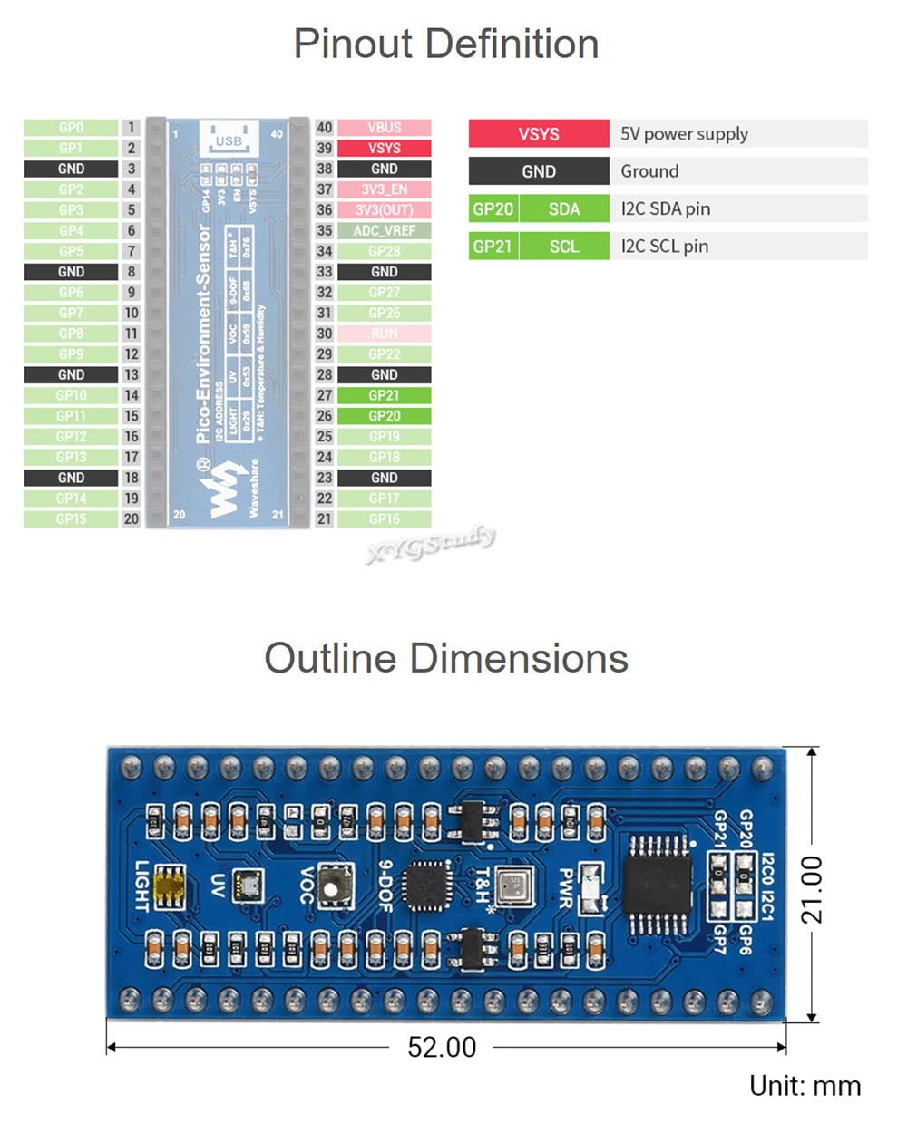 Environment Sensors Module for Raspberry Pi Pico via I2C Bus @XYGStudy (Pico-Environment-Sensor)