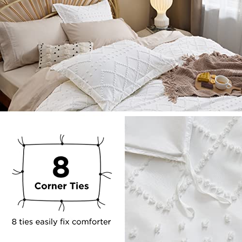 Bedsure Duvet Cover Queen Size - Queen Duvet Cover Set, Boho Bedding Queen for All Seasons, 3 Pieces Embroidery Shabby Chic Spring Bedding Duvet Covers (White, Queen, 90x90)