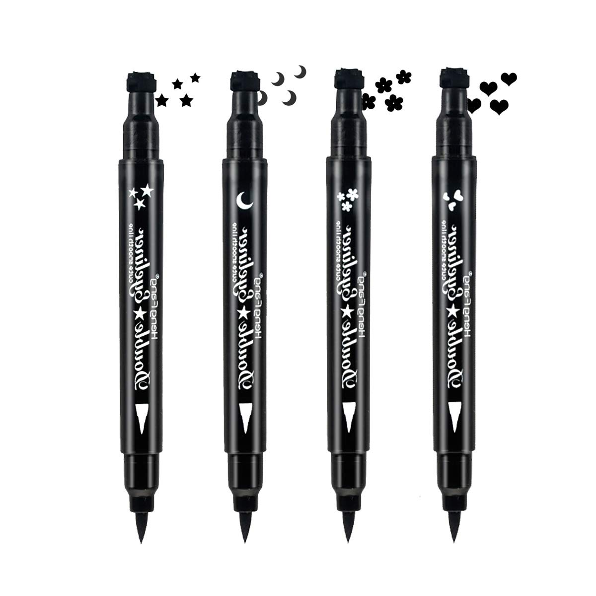 LAMUSELAND Eyeliner Stamp Wingliner, Waterproof Smudgeproof Liquid Eye Liner Gel Pen Set, Long Lasting Heart Black Thin Double Ended Pencil Makeup Tools for Women (A Star)