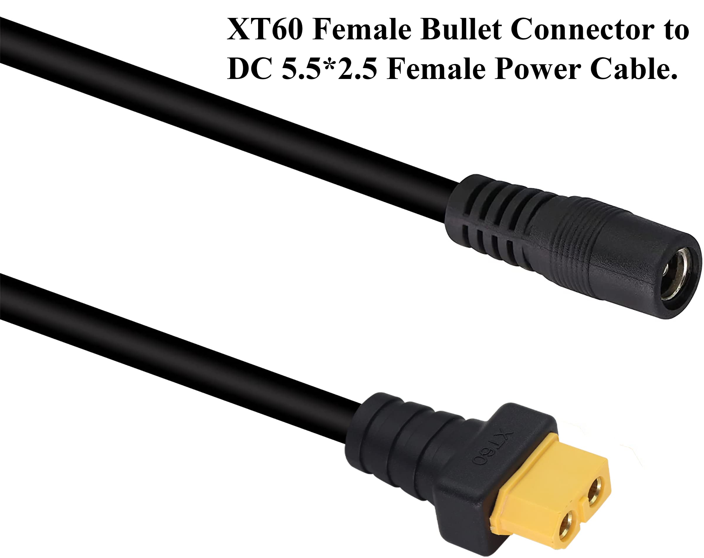 AAOTOKK XT60 to DC Adapter Cable XT60 Bullet Connector Female to DC 5.5mm X 2.5mm Female Power Jack Adapter Cable for TS100 Soldering Iron, FPV Monitor Power,Drone Power Cord.(30 cm-2Pack)
