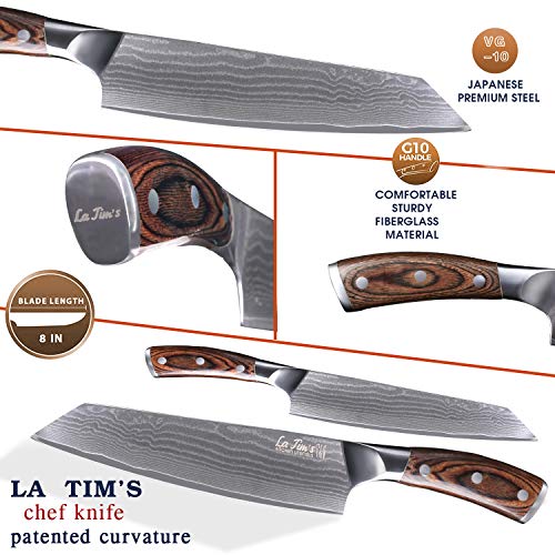 Latim's Professional Chef Knife 8 inch,Damascus Kitchen Knives Made of Japanese VG-10 Stainless Steel with Unique Pattern,Ultra Sharp Blade and Ergonomic Handle