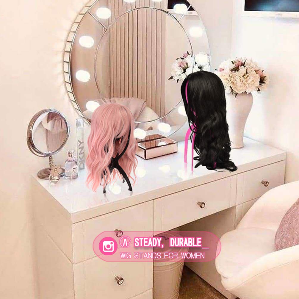 4 Pack Wig Stand Holder, Premium 14.2" Black Portable Collapsible Wig Holder for Multiple Wigs, Durable Wig Stands for Women