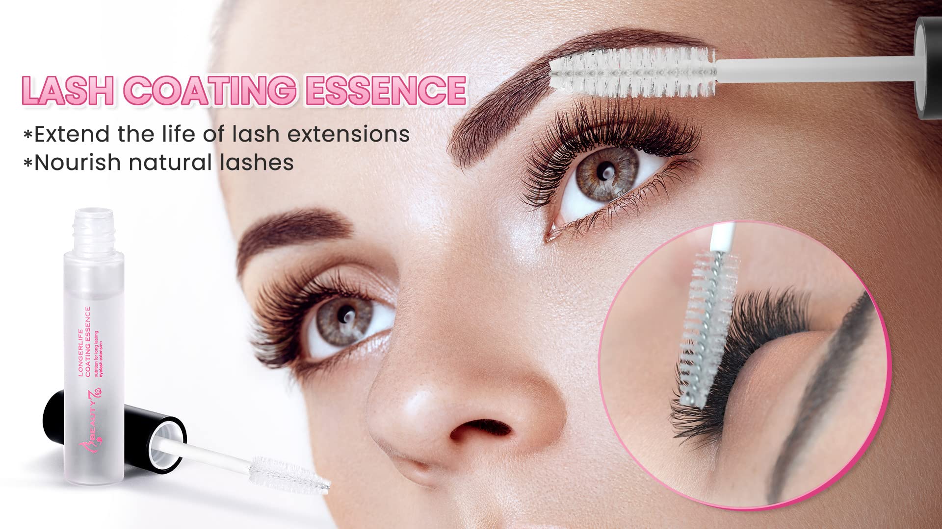 Beauty7 Eyelash Coating Essence Clear Lash Eyelashes Coating Essence Sealant Sealer 10ML Mascara Brush Extend Eyelashes Extension Longer Life Aftercare Non-Scent Waterproof Better Retention