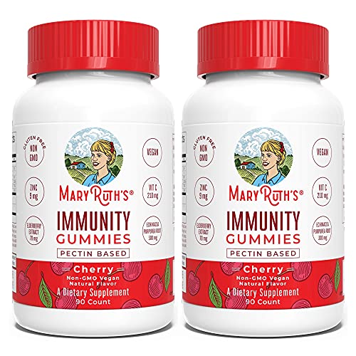 MaryRuth's Immune Support Elderberry Gummies with Echinacea | Vitamin C and Zinc for Adults & Kids | Immune Defense Gummy Vitamins | Cherry | Vegan | Non-GMO | 2 Pack | 90 Count