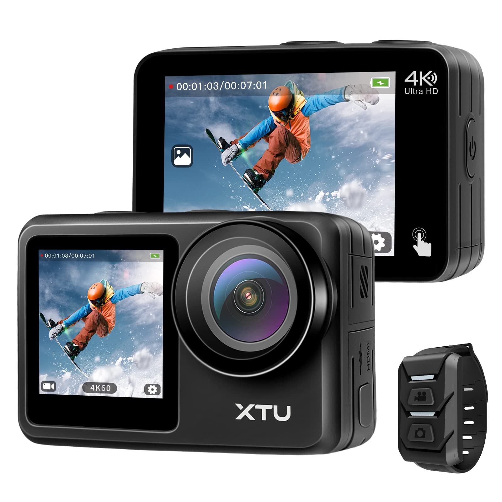 【2022 Upgrade】 4K60FPS WiFi Action Camera, XTU MAX PRO 20MP Waterproof Camera with Dual Touch Screen Display, Ambarella H22, SuperSmooth3.0, 4K60 Frame Anti-Shake and SuperView