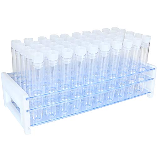 60Pcs Test Tubes with Rack, 16x100mm(10ml) Clear Plastic Test Tube with Caps and Holder Rack Test Lab Tubes for Scientific Experiments, Nurse Party Decorations, Candy Storage