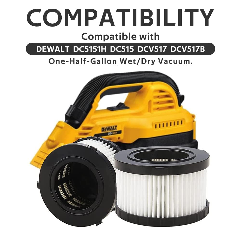 2 Pack DC5151H Replacement HEPA Filter for DEWALT DC5151H DC515 DCV517 Wet Dry Vacuum