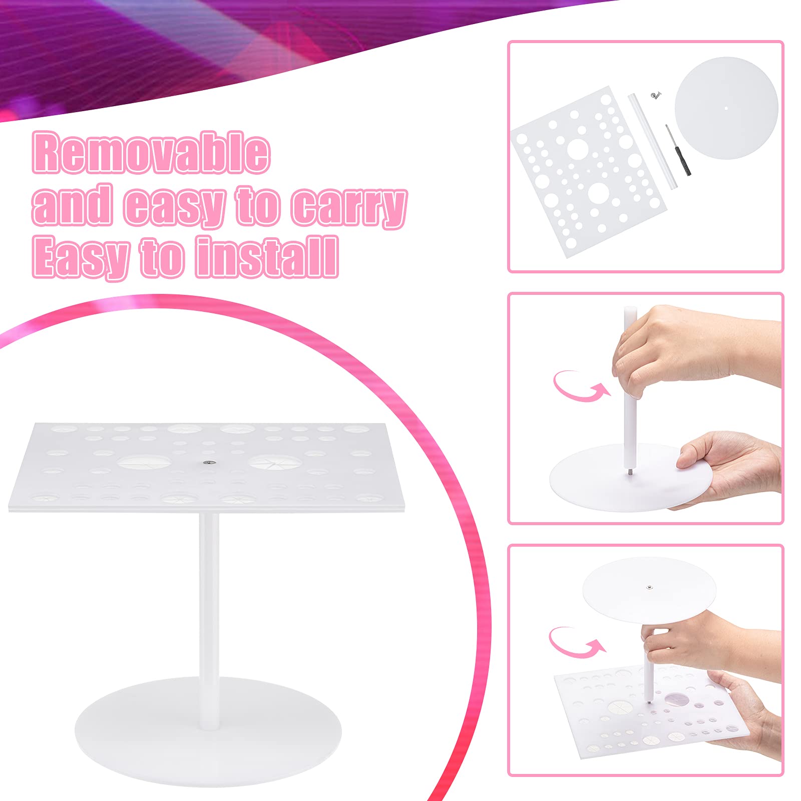 54 Holes Acrylic Brush Holder Makeup Brush Drying Rack Brush Dryer Collapsible Makeup Brush Holder Makeup Brush Dryer Stand for Acrylic Nail Brush Makeup Lover (White)