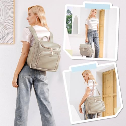 Leather Diaper Bag Backpack with Changing Pad - Multi-Function Large Capacity Baby Bag with Adjustable Shoulder Strap & Stroller Straps
