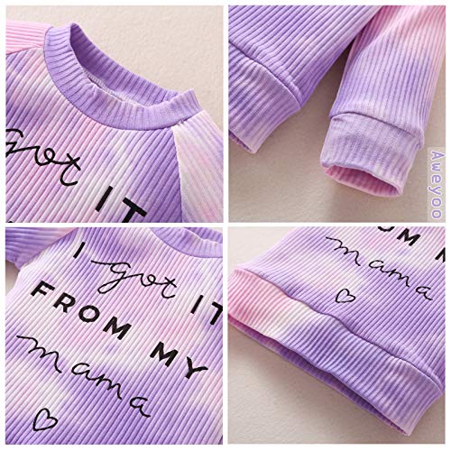 Aweyoo Tie Dye Tee Top Long Sleeve Pants Set for Baby Girl 4T Kids Sleep and Play Casual Clothes 2PCS Fall Outfit Sets Pajamas