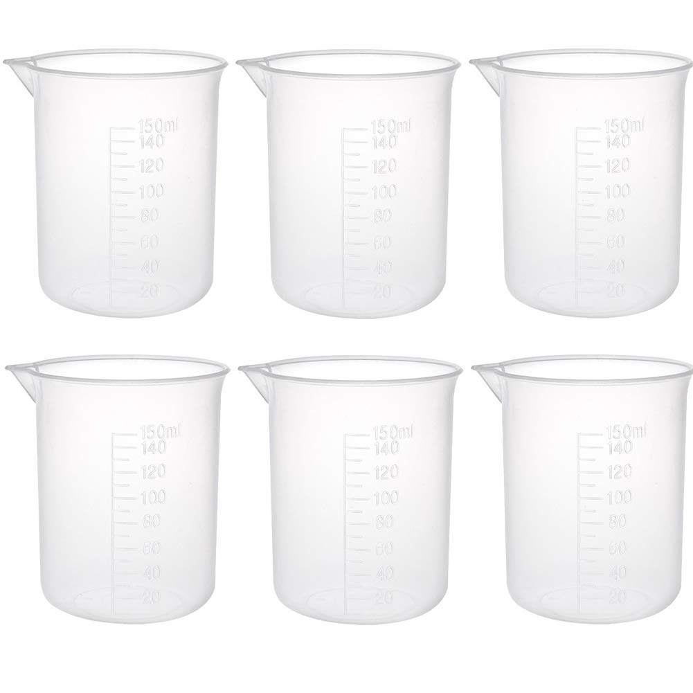 YXQ 150ml Plastic Beakers- 6Pack Graduated Measuring Cup Labs Liquid Transparent Container