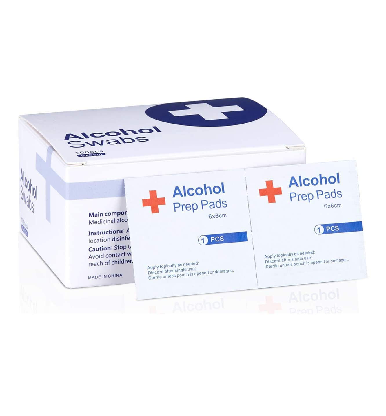 Alcohol Prep Pads, 75% Alcohol Cotton Slices, 100 Pcs Alcohol Gauze Pads Individually Wrapped Swap Pad Wet Wipe, 6 x 6cm/2.36in x 2.36in