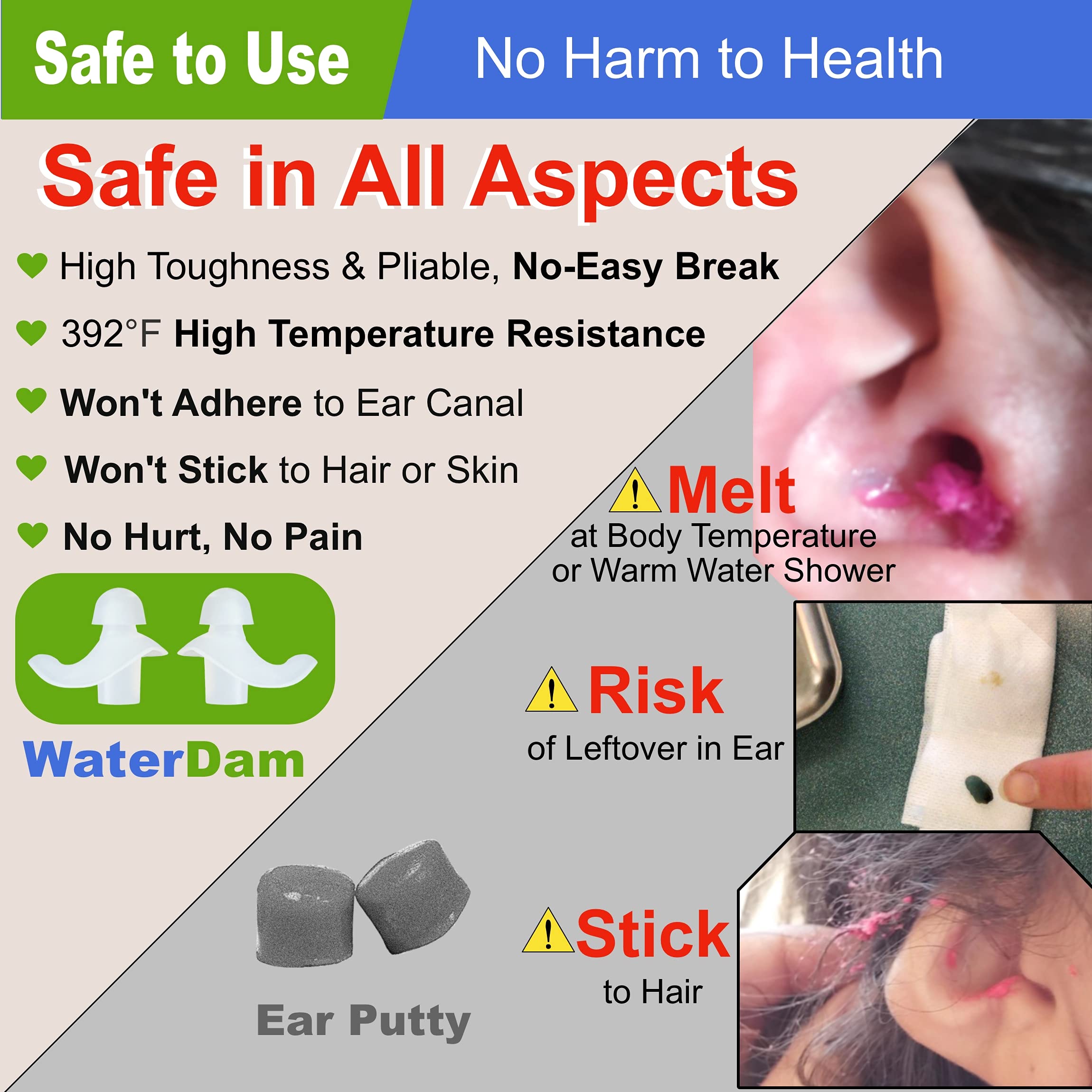 WaterDam Swimming Ear Plugs Great Waterproof Ultra Comfy Earplugs Prevent Swimmer's Ear (Size 0+0: Infants 0-12months (Clear Clear))