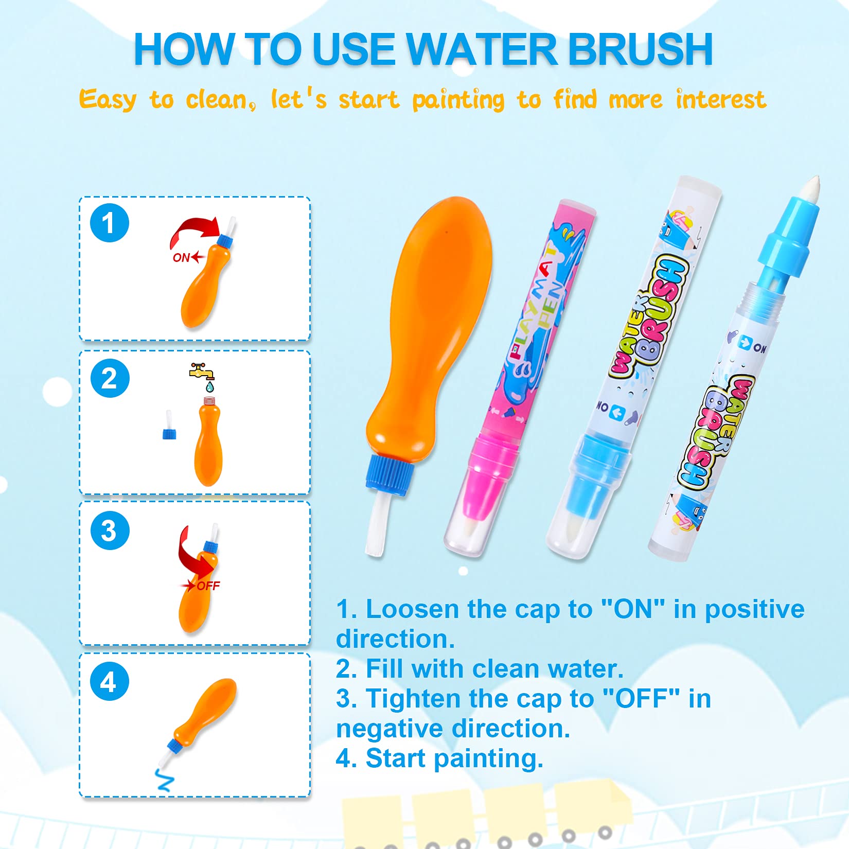 40 X 32 in Water Doodle Mat Water Graffiti Pad Creative Watercolor Pad Kids Toy Boys Girls Drawing and Writing Drawing Pad (Large)
