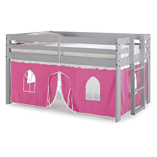 Alaterre Furniture Jasper Twin Junior Loft Bed, Dove Gray Frame and Pink/White Bottom Playhouse Tent