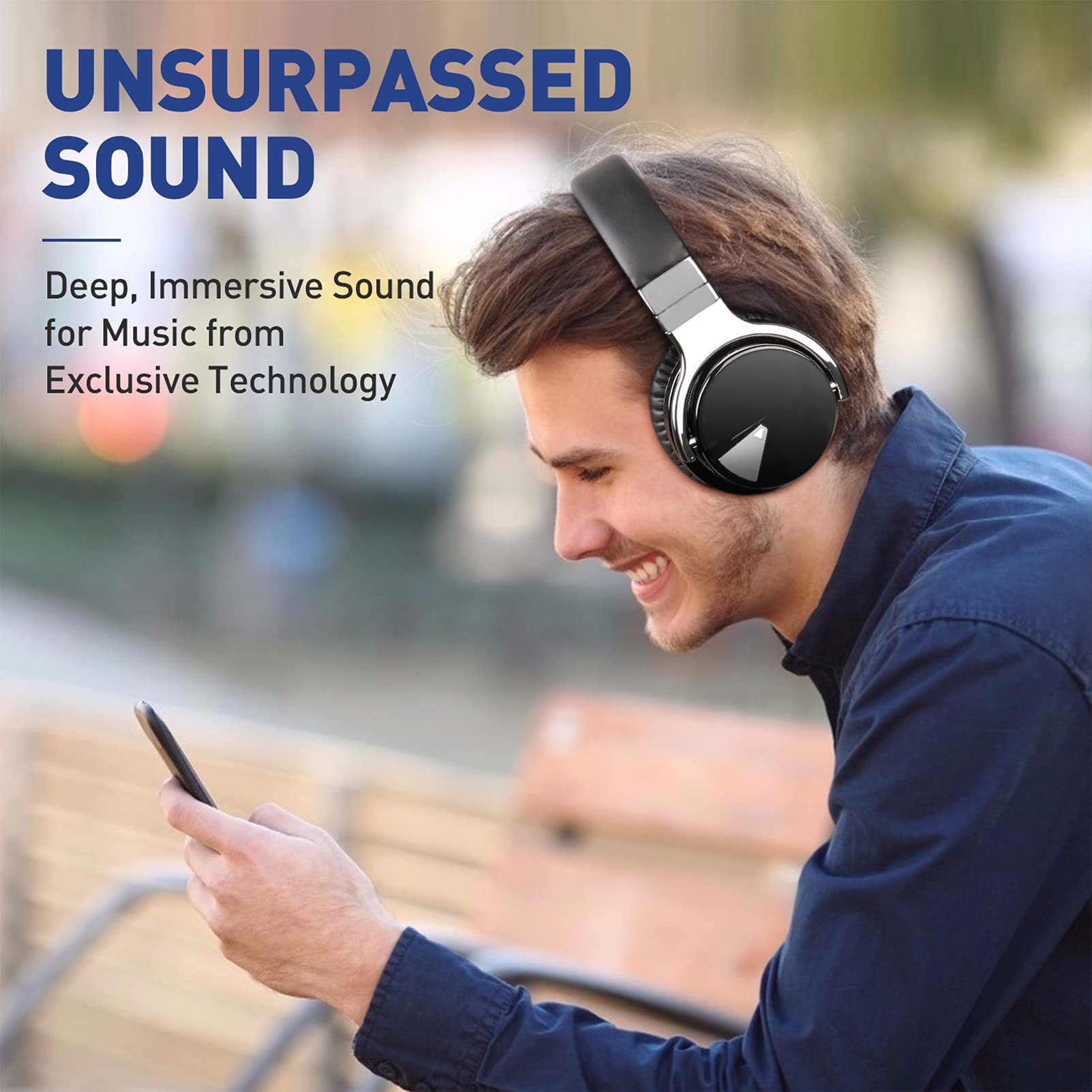 Tapela E7 Wireless Active Noise Cancelling Headphones, Over Ear Bluetooth Headphones with Microphone, 28H Playtime, Deep Bass, Comfortable Protein Ear Cups, for Travel, Home Office - Titanium Black