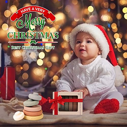 BOBXIN Stacking & Nesting Rings Toy, Soft Circle Stacker, 6 pcs Building Stacker,Teethers for Baby, Squeeze Play with Letter, Animal and Graphic, Toddler Learning Toys for 6 Month Old Boys Girls