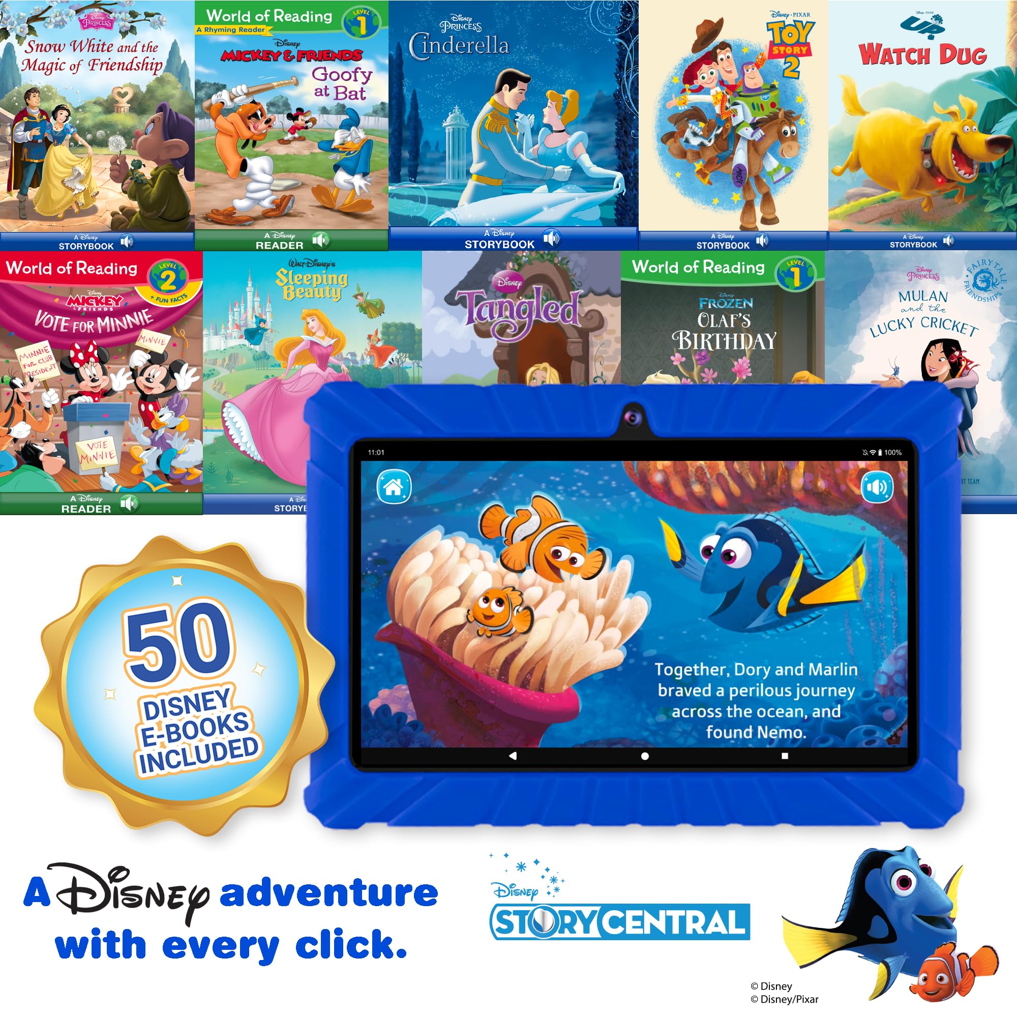 Contixo Kids Tablet V8, 7-inch HD, Ages 3-7, Toddler Tablet with Camera, Parental Control - Android 11, 16GB, WiFi, Learning Tablet for Children, 50+ Disney Storybooks Apps and Kid-Proof Case, DkBlue