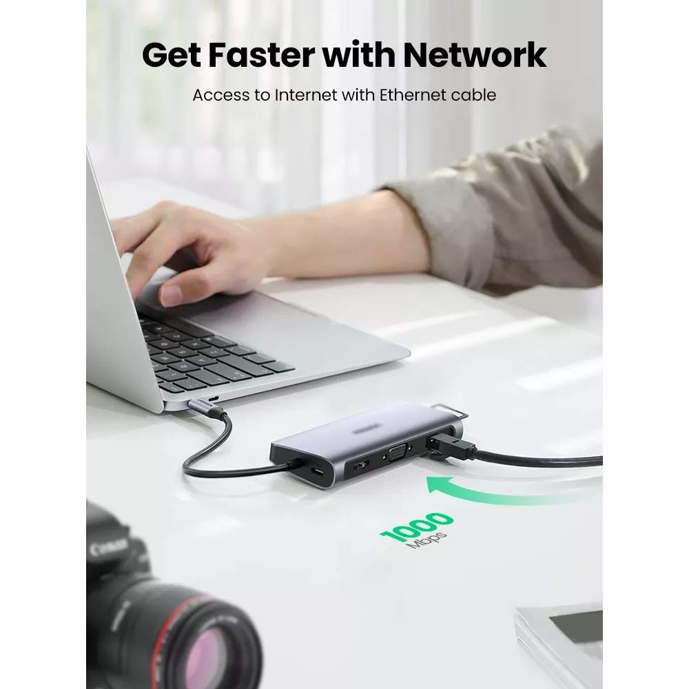 SLSFJLKJ USB C Hub 10 in 1 USB Type C to HDMI 4K USB 3.0 VGA PD 3.5mm Full Function Hub
