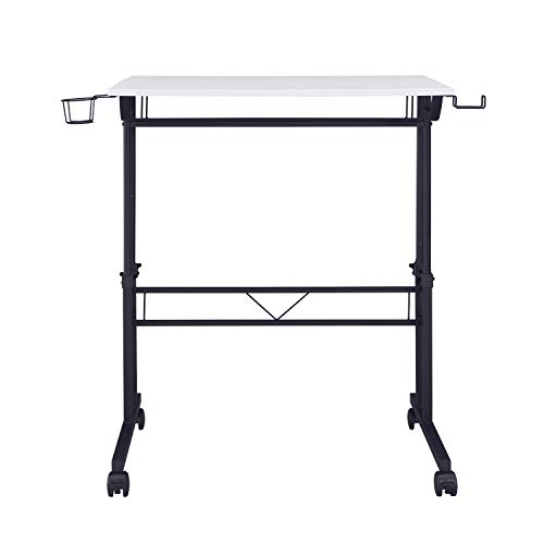 Techni Mobili Rolling Writing Height Adjustable Desktop and Moveable Shelf Desk, 25" D x 44.5" W x 28-39.75" H, White