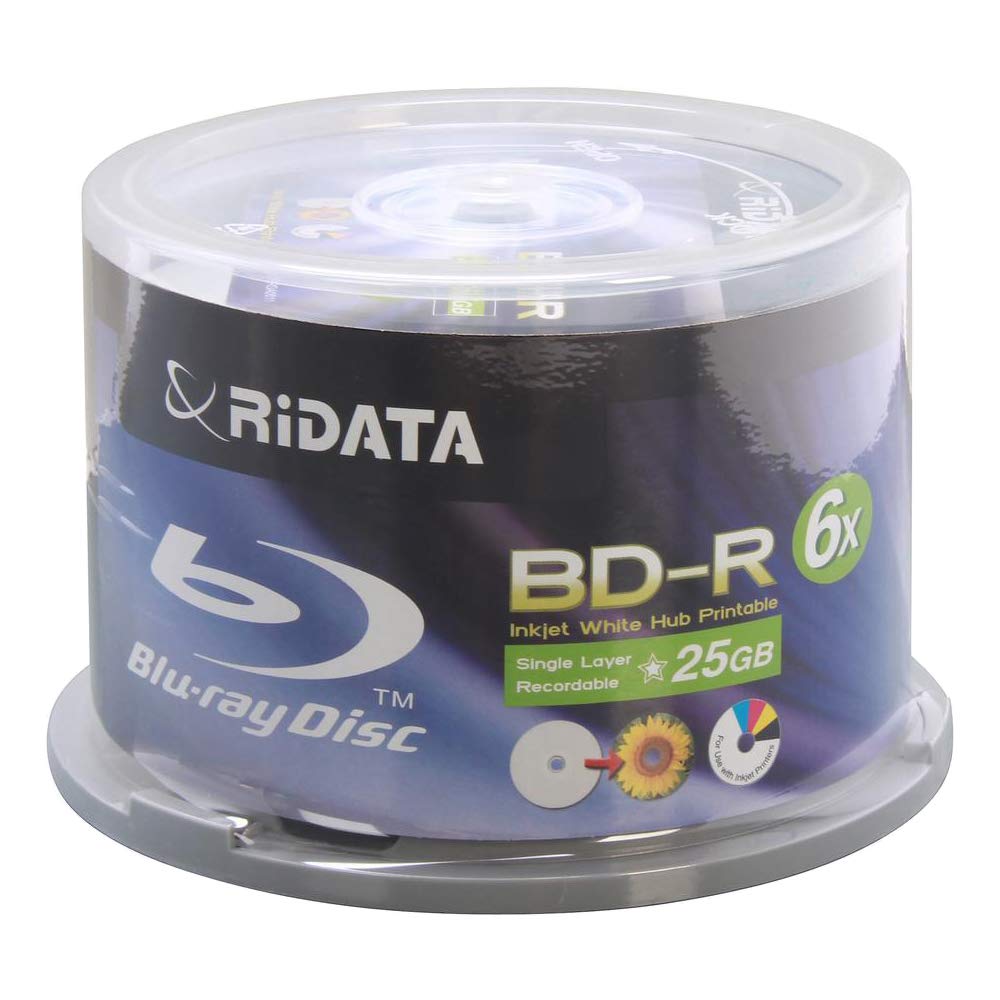 400 Pack Ridata 6X BD-R BDR 25GB Single Layer Blue Blu-ray White Inkjet Hub Printable Recordable Blank Media Disc with Spindle Packing
