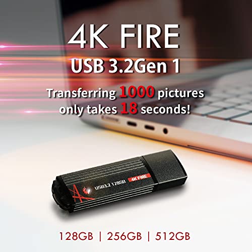 TCELL 4K Fire 128GB USB 3.2 Flash Drive 400MB/s Above,UASP Supported, high Speed Solid State Flash Drive Thumb Drive Memory Stick for Designer Gamer Tesla dashcam Sentry Mode