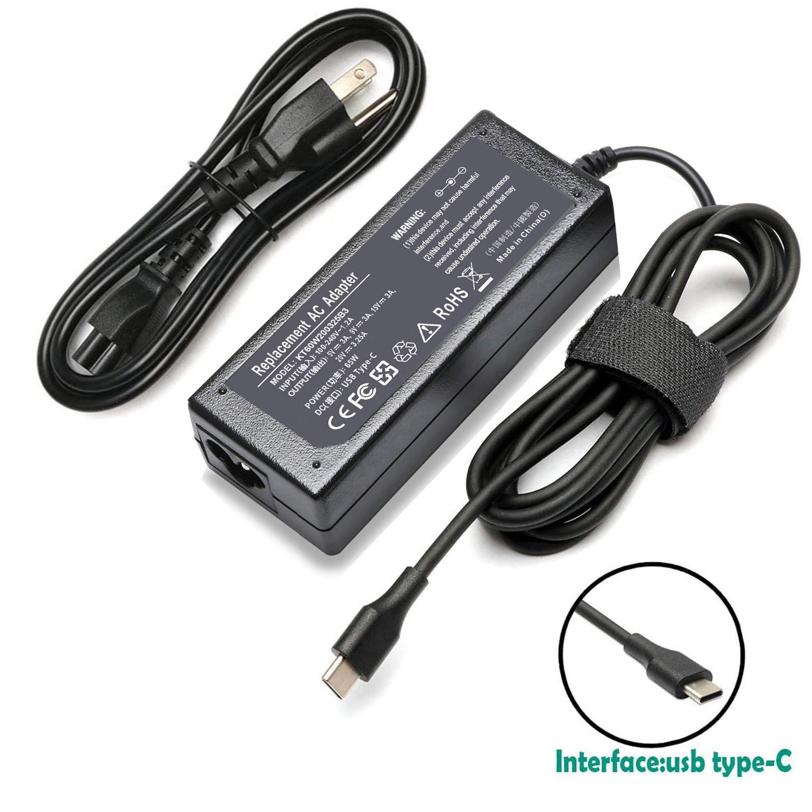 65W USB C AC Charger Adapter Fit for Lenovo ThinkPad X1 Carbon, X1 Yoga, X1 Tablet Series, X1-Carbon 5th 6th 7th 8th Gen, X1 Yoga 2nd 3rd 4th 5th, X1-Tablet 2nd 3rd Generation Laptop Power Supply Cord