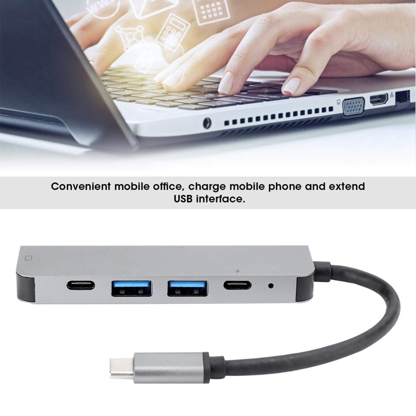 Dock, Hub Adapter, 5Gbps Aluminum Alloy 5‑in‑1 High Hardness for Laptop Computer