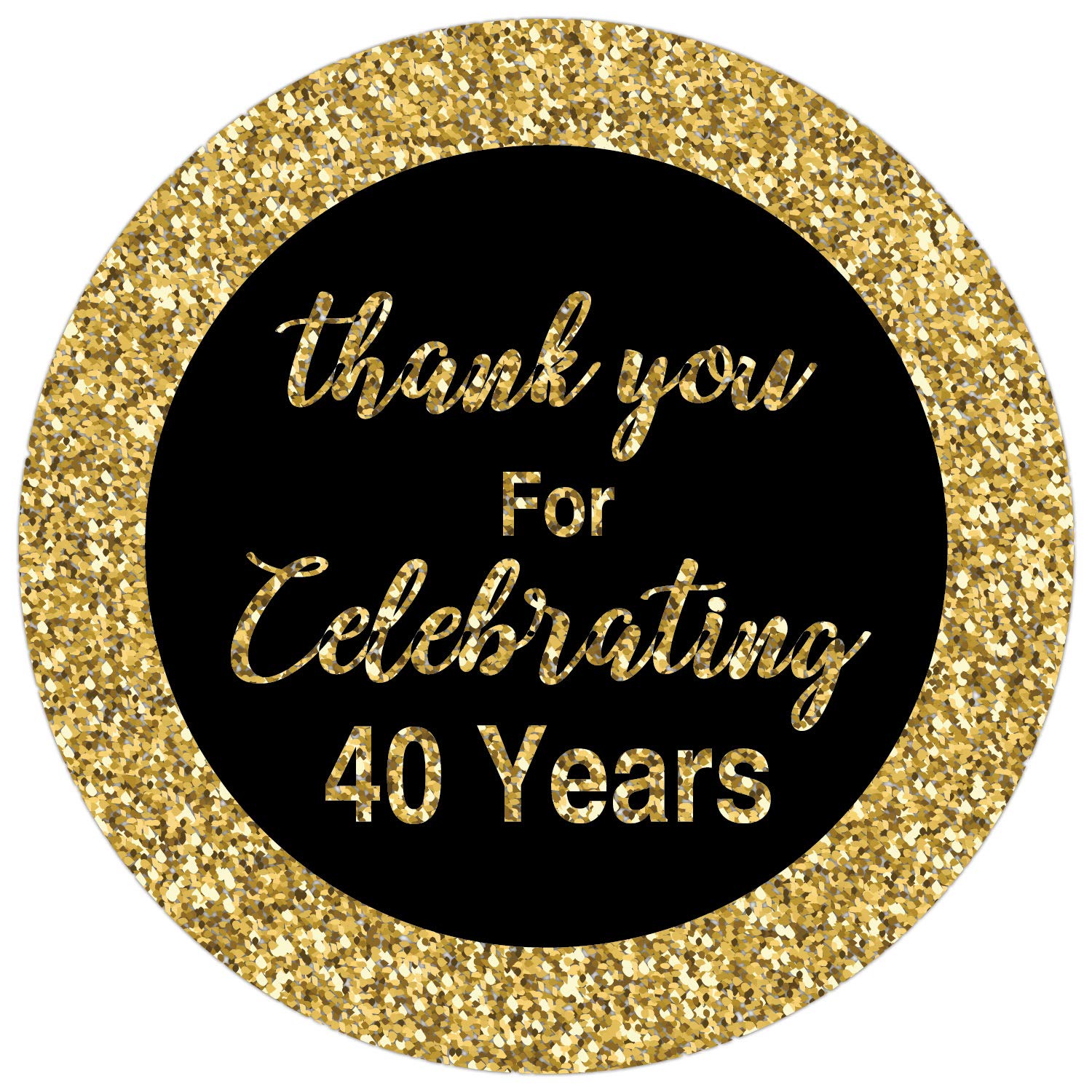40th Birthday Thank You Stickers, Black and Gold 40th Birthday Favors, 40th Birthday Stickers, Thank You for Celebrating 40 Years Stickers, 1.75 Inch Round Circle Label Stickers, Pack of 50.