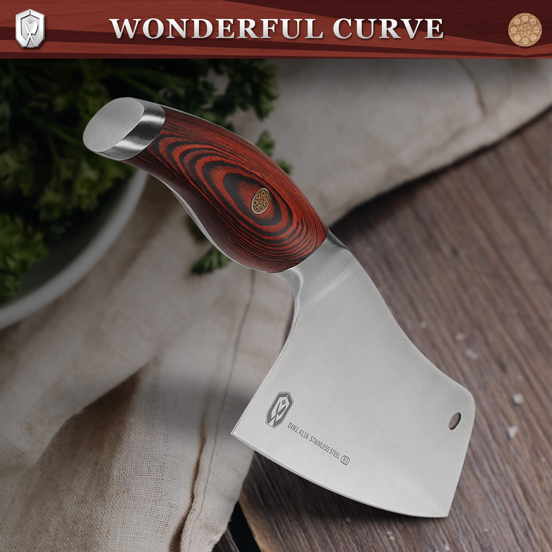 Meat Cleaver, GRANDKKNIFE Cleaver Knife High Carbon Stainless Steel Chef Knife Multipurpose Vegetable Knife for Kitchen and Restaurant