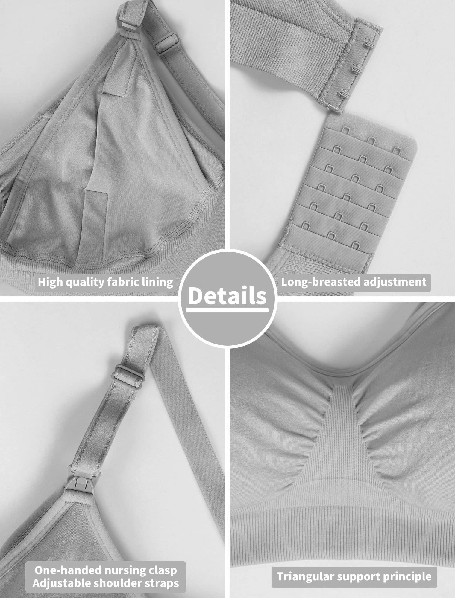 iloveSIA 3PACK Nursing & Pumping Bra All in One Hands Free Pumping Bra Black+Gray+Beige Size XL