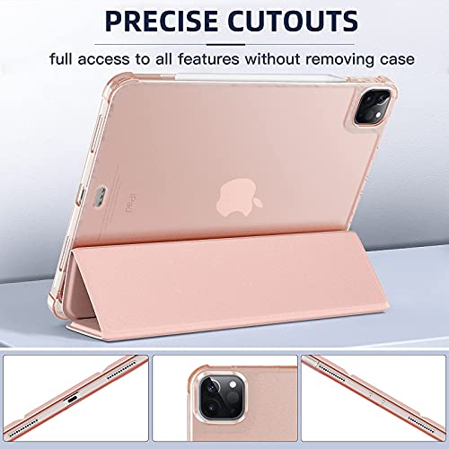 Cousper Case Compatible with iPad Pro 11 Inch 4th Generation 2022 / 3rd Gen 2021 with Pencil Holder, Slim Protective Smart Cover for 11 Inch iPad Pro, 2 Stand Modes for Viewing and Typing, Rose Pink