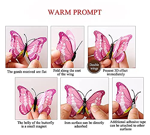 3D Butterfly Wall Decor,12pcs Double Wings Butterfly Decorations, Butterfly Party Decorations,Glow in the Dark Butterfly Decoration For Bedroom Decorations Butterfly Wall Stickers and Butterfly Wall Decals (Colorful)