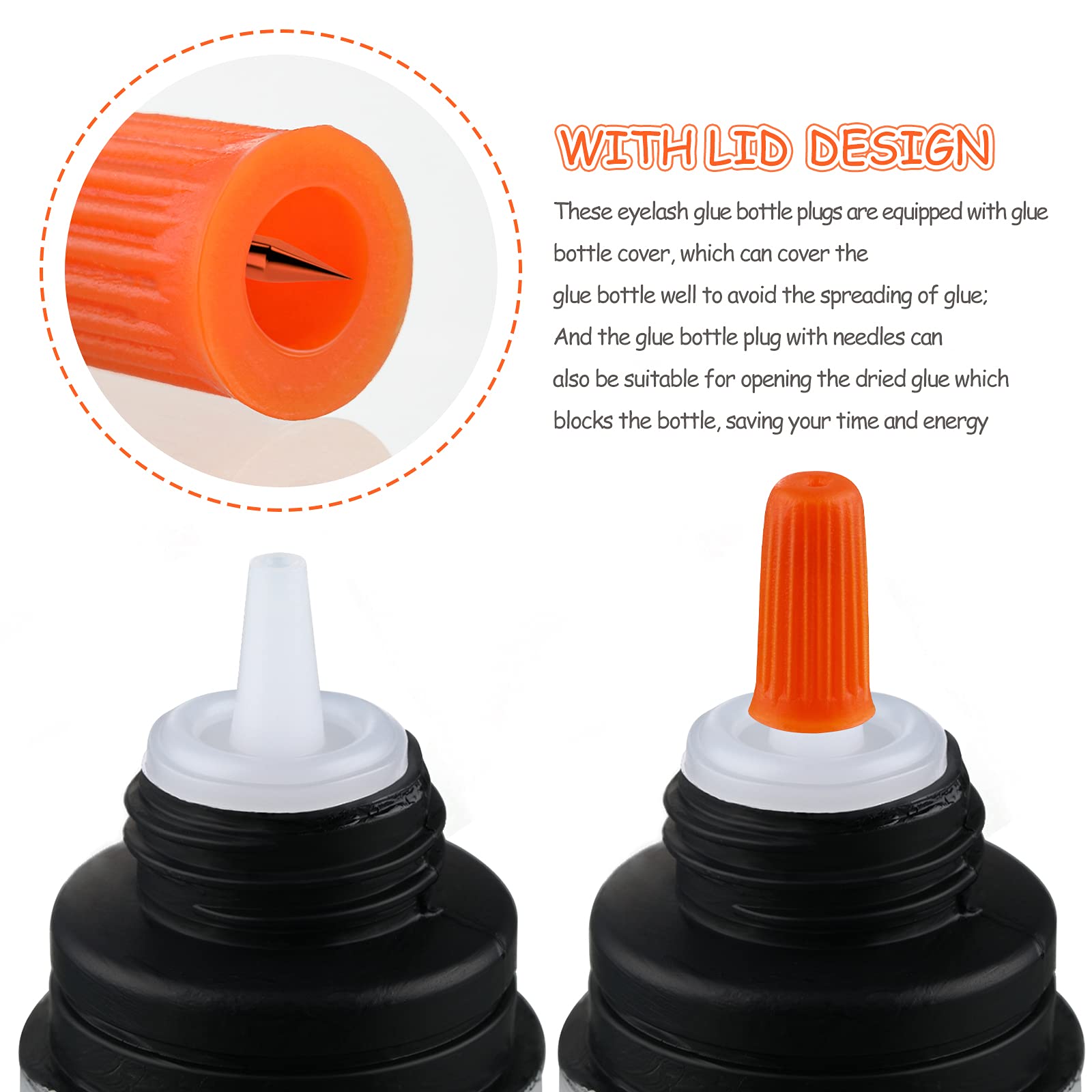 44 Pieces Eyelash Glue Replacement Eyelash Glue Bottle Nozzle Caps Lash Bottle Plug Mouth Tips Eyelash Glue Bottle Plug Glue Bottle Pins Blocking Needle for Home Salon Eyelash Extensions Tools
