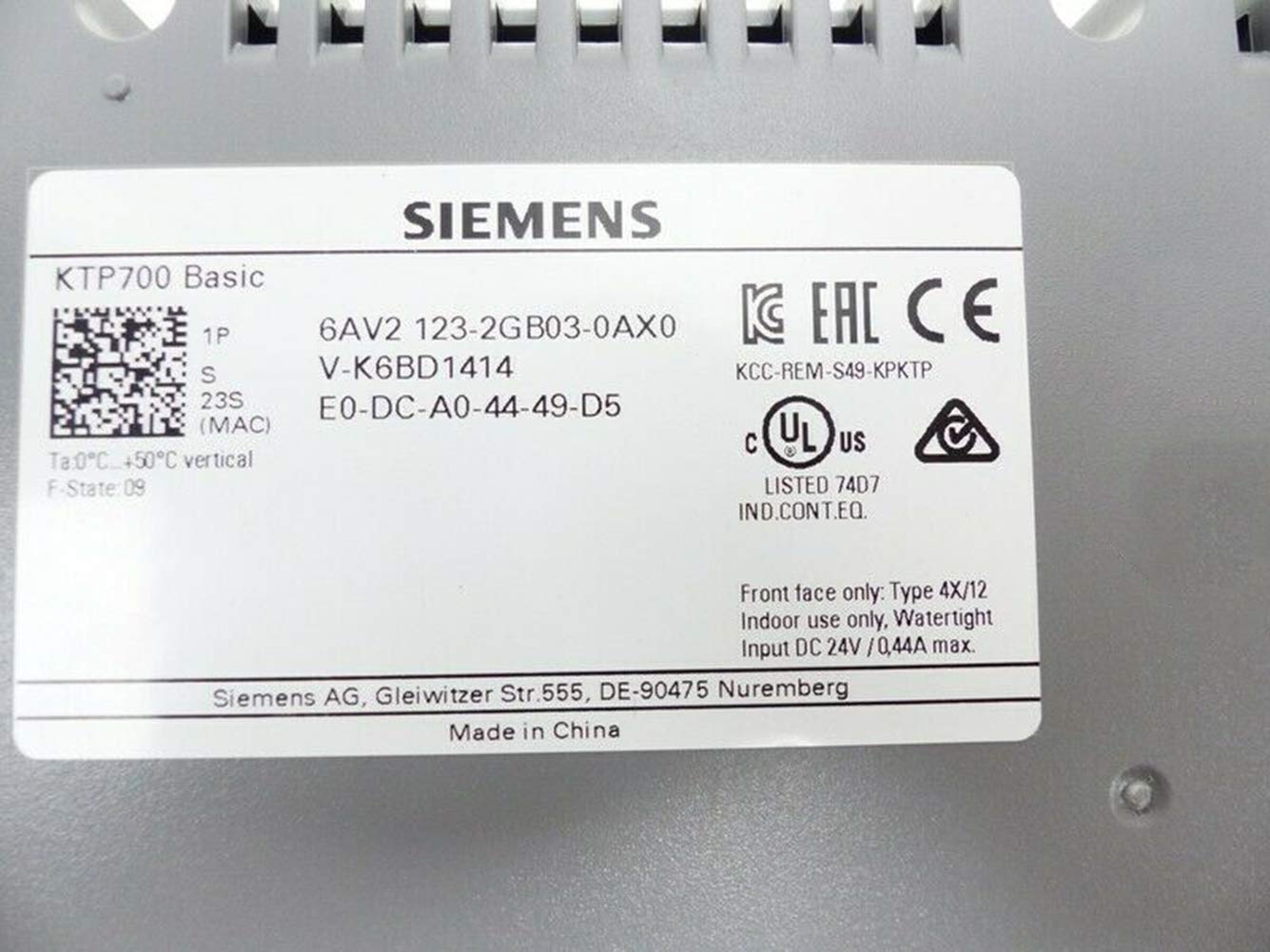 6AV2123-2GB03-0AX0 SIMATIC HMI Basic Panel, KTP700 Basic, Key/Touch Operation, 7" TFT Display 6AV2 123-2GB03-0AX0