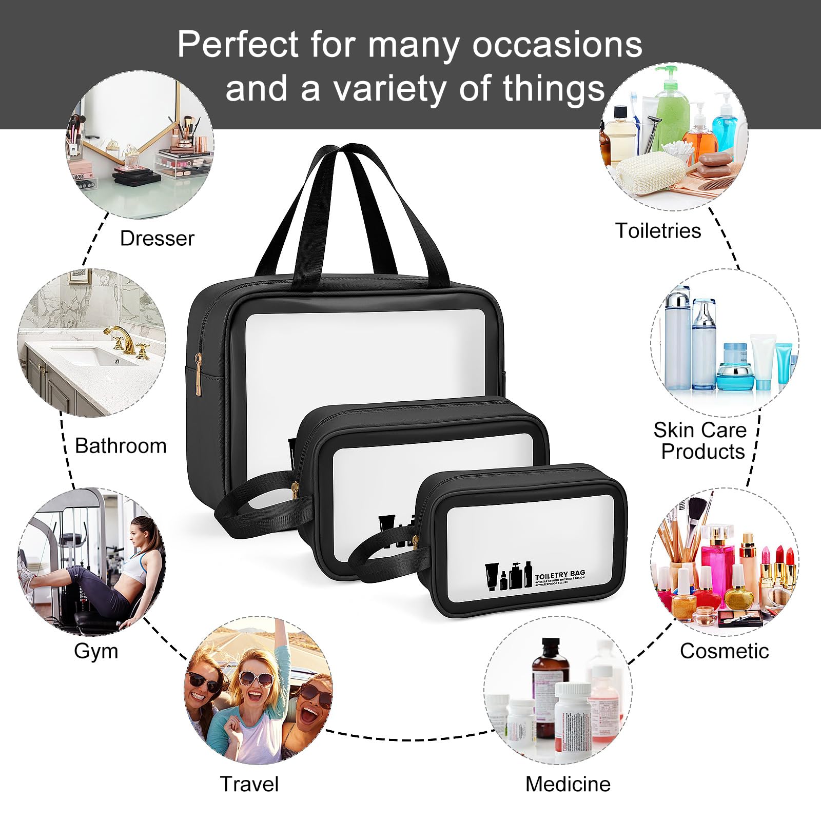 MAANGE Toiletry Bag for Women Men, Translucent Waterproof Makeup Cosmetic Bag Travel Organizer for Accessories, Toiletries