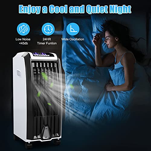 3-IN-1 Evaporative Air Cooler,26β Portable Air Conditoner Humidifier/Fan with 3 Wind Modes,3 Speeds,Remote Control,Wide Oscillating,Ultra-Quiet Compact Cooling Fan for Home Office Bedroom