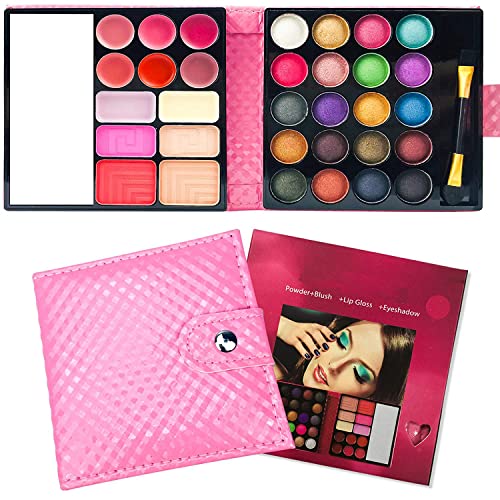 All in One Makeup Kit,Beauty Book Makeup Set With Eyeshadow Palette Lip Glosses Blushers Powder Concealer Mirror Brush,Professional Makeup Kit Set Gift for Women Girls,Beginners,Teens,32 Colors(Pink)