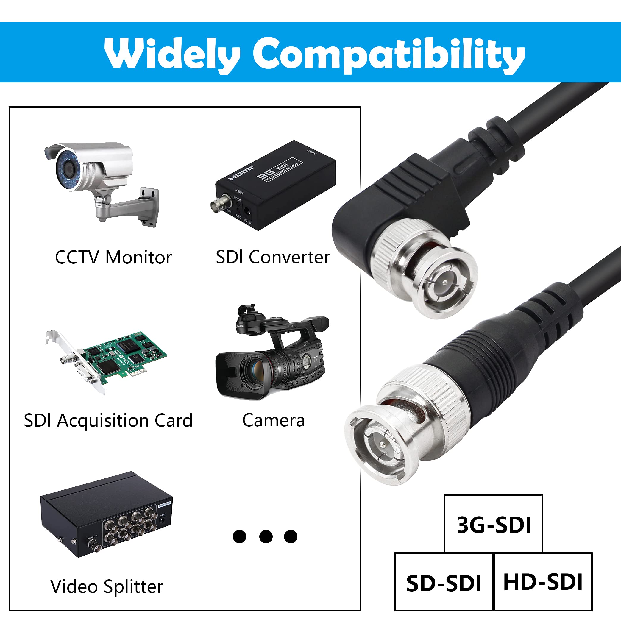 YACSEJAO BNC Cable 3G/HD SDI Coiled Cable BNC to Right Angle BNC Extension Connector Adapter for Video Security Camera CCTV Systems, Oscilloscope(Can Extend Up to 2M/6.6FT)