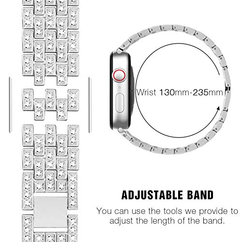 Bekomo Compatible for Apple Watch Band 45mm 41mm 38mm 40mm 42mm 44mm with 2 Pack Bling Crystal Diamonds Case Cover, iwatch SE Series 7 6 5 4 3 2 1 Bands for Women - (Silver 40mm)