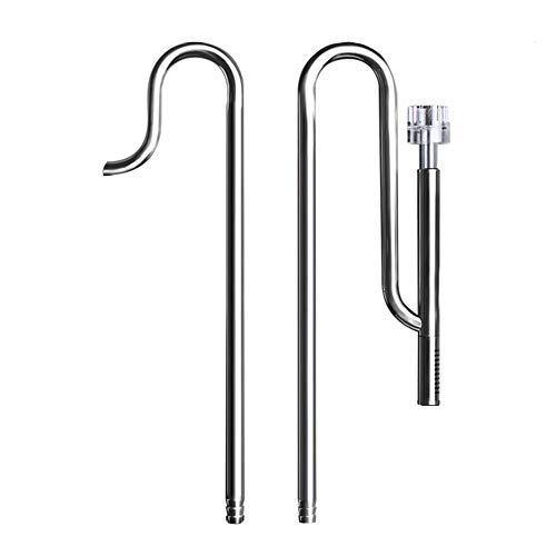Metal Lily Pipe, 304 Stainless Steel Surface-Skimmer Stainless Steel Inflow Outflow with 2 Acrylic Holder for Aquarium Planted Tank, Inflow and Outflow Pipe Set Removes Surface Scum Pipe