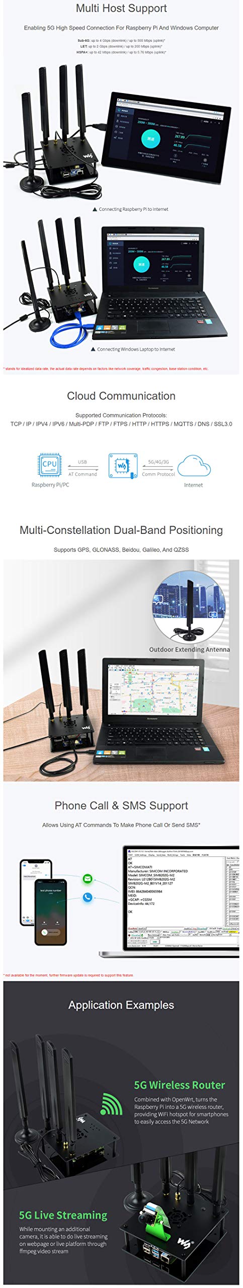Coolwell Waveshare SIM8202G-M2 5G HAT with Antennas, Support 5G/4G/3G Snapdragon X55 Onboard, Multi Mode Multi Band, for Regions with 5G Sub-6G Signal Coverage
