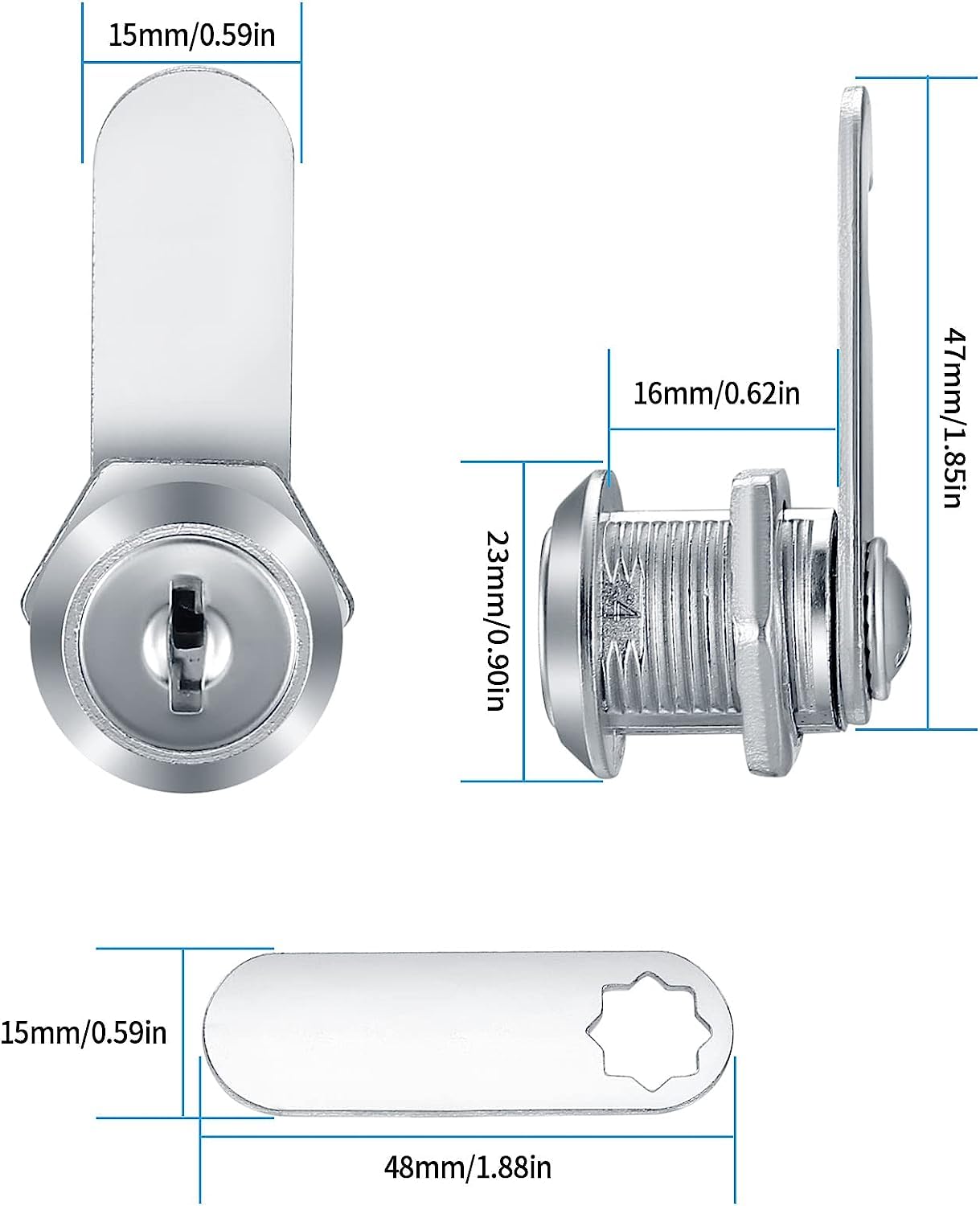 10 Pack 5/8 Cam Lock Keyed Alike Cabinet Locks with Keys Secure Drawer Mailbox File RV Storage Locks Tool Box Locks Replacement Cam Locks for Furniture, Chrome-Finish Zinc Alloy